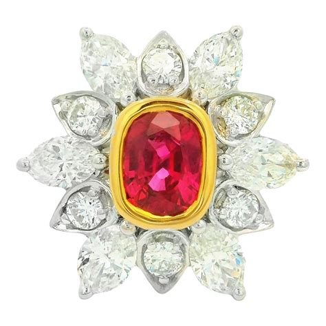 185 Carat Ruby Diamond Sunburst 18k White Gold Ring Size 675 Chairish