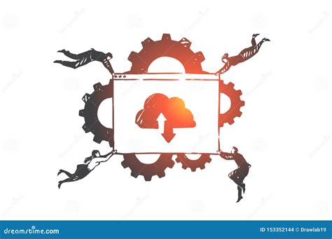 软件是服务saas概念剪影 R 向量例证 插画 包括有 任命的 隐喻 信息 互联网 齿轮 移动 153352144