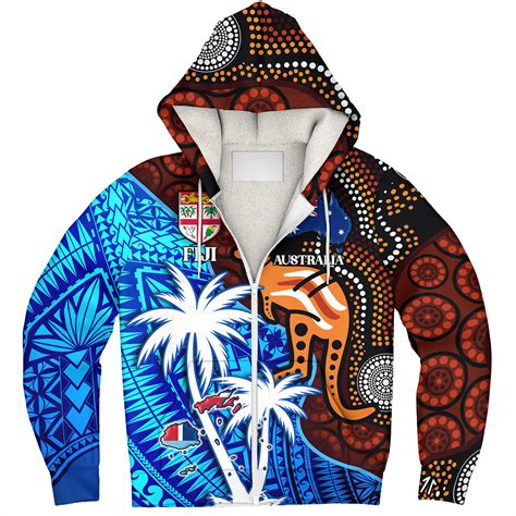 Fiji And Australia Sherpa Hoodie Fijian Flag Tapa Patterns With