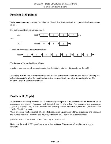 Csci378 Sample Midterm Exam Csci 378 Data Structures And