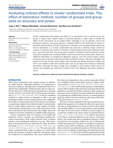 Pdf Analyzing Indirect Effects In Cluster Randomized Trials The