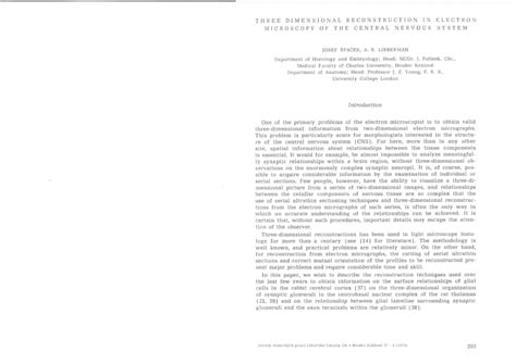 Pdf Three Dimensional Reconstruction In Electron Microscopy Of The Central Nervous System
