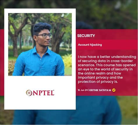 Krithik Sathya M On Linkedin Nptel Cybersecurity Onlinelearning