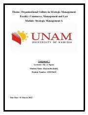Strategic Management Assignment 1 Pdf Theme Organizational Culture In Strategic Management