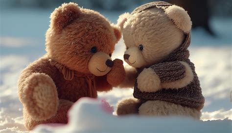 Premium Ai Image Two Cute Teddy Bears Are Playing In The Snow