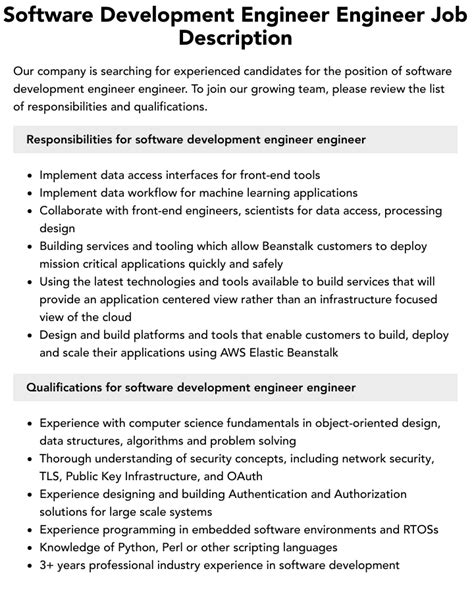 Software Development Engineer Engineer Job Description Velvet Jobs