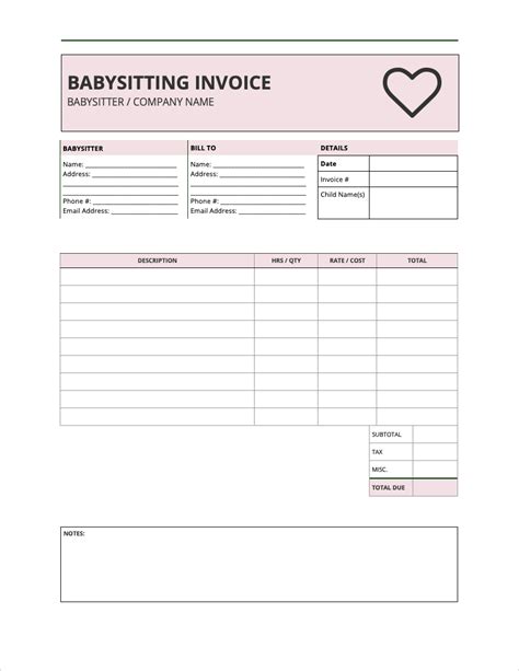 Printable Nanny Invoice Template