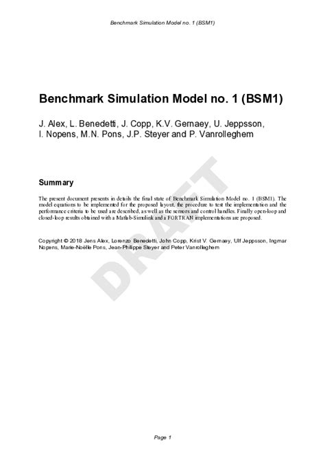 Pdf Benchmark Simulation Model No 1 Bsm1