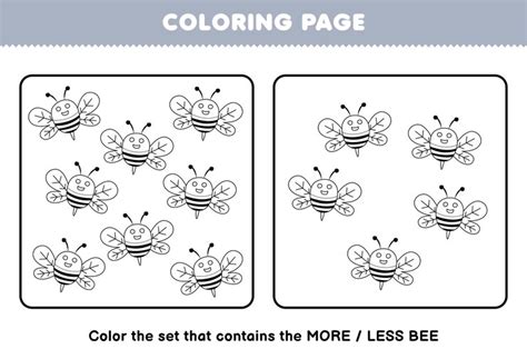 귀여운 만화 꿀벌 라인 아트 세트 인쇄 가능한 농장 워크시트의 페이지를 색칠하는 어린이를 위한 교육 게임 프리미엄 벡터