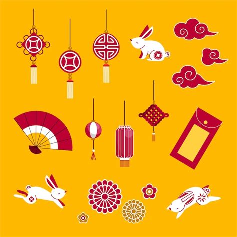 中国の旧正月のお祝いのための平らな要素のコレクション 無料のベクター