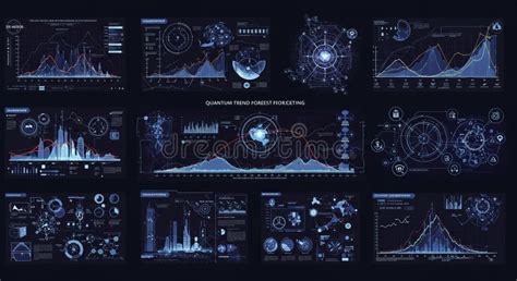 Futuristic Digital Interface Displaying Various Data Visualizations Including Line Graphs