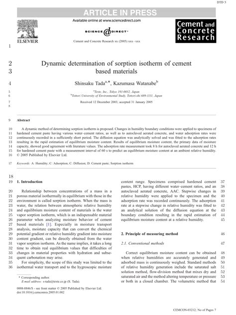 Pdf Dynamic Determination Of Sorption Isotherm Of Cement Based Materials