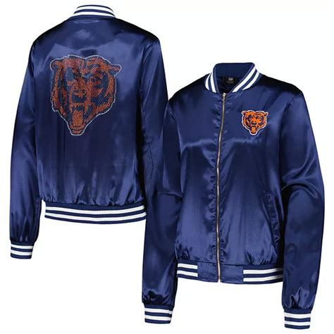 Womens Cuce Navy Chicago Bears Rhinestone Full Zip Varsity Jacket