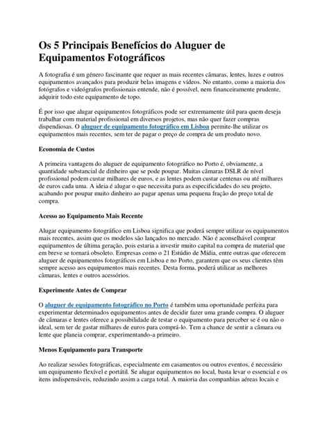PPT Os 5 Principais Benefícios do Aluguer de Equipamentos