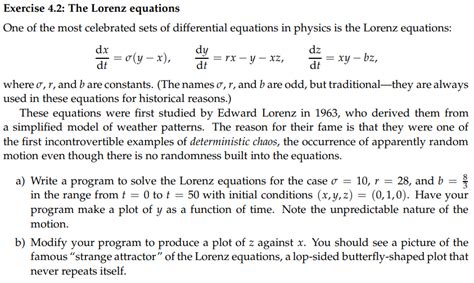 Solved Exercise 4 2 The Lorenz Equations One Of The Most Chegg Com