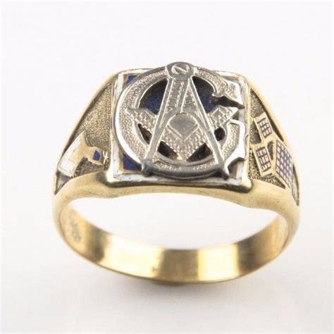 Vintage 10k Yellow And White Gold Enamel Masonic Ring Formal 14k