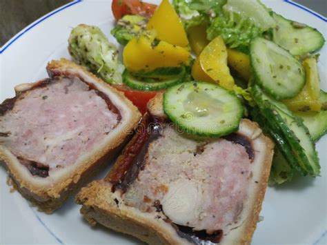 Thick Slice Of Pork Turkey And Ham Hock Pie Stock Image Image Of