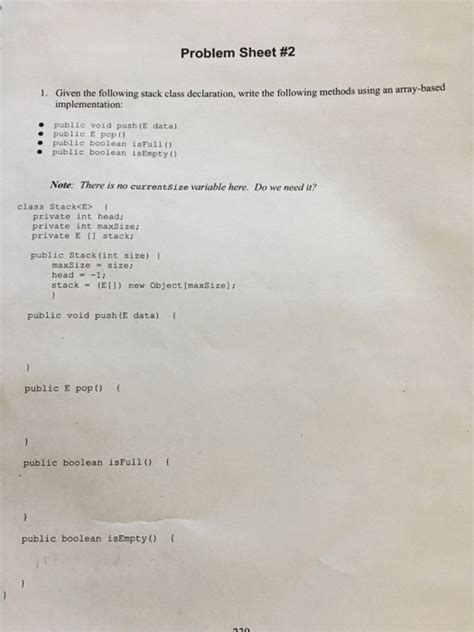 Solved Problem Sheet 2 1 Given The Following Stack Class