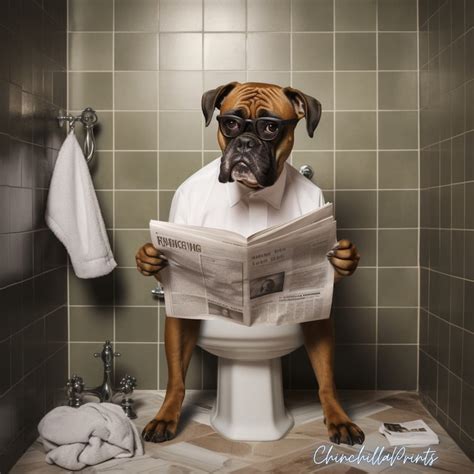 5 Boxer Boxer Hund Der Auf Der Toilette Sitzt Und Die Zeitung Liest