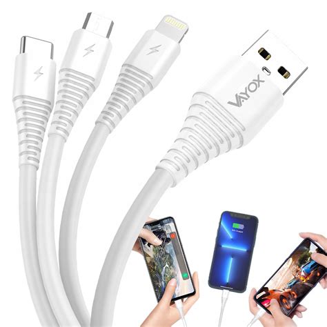 Kabel Usb 3w1 Lightning Usb C Microusb 3a 1m Vayox Sklep Opinie
