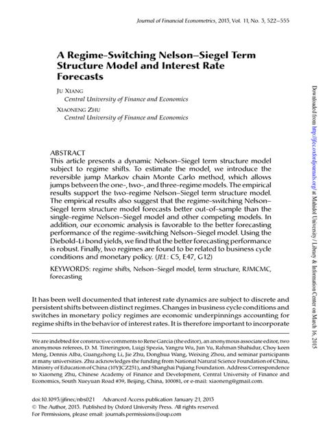 A Regime Switching Nelson Siegel Term Structure Model And Interest Rate