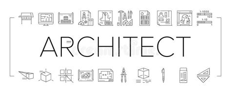 Engineer Construction Architect Icons Set Vector Stock Vector Illustration Of Work Contractor