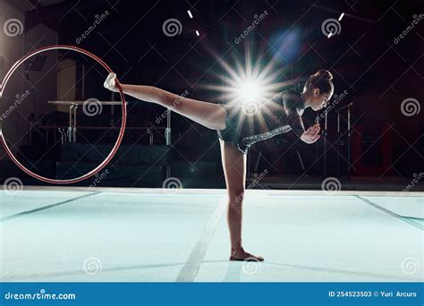 Gymnastics Dance And Sport With A Woman Gymnast Performance On A Floor With A Hoop Or Ring
