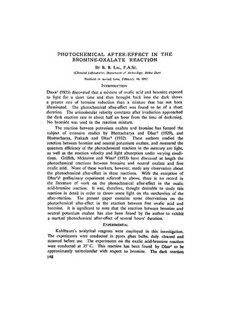 Pdf Photochemical After Effect In The Bromine Oxalate Reaction