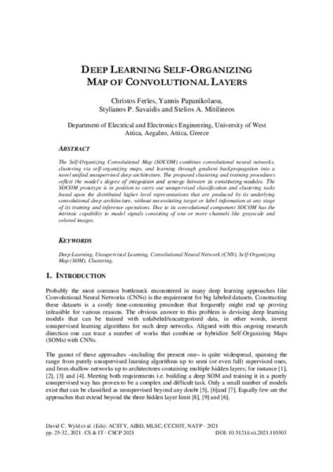 Pdf Deep Learning Self Organizing Map Of Convolutional Layers