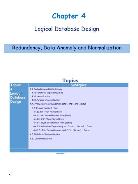 chapter 4 logical database design normalization redundancy and pdf relational model databases