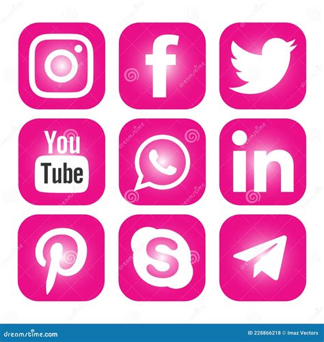 Social Media Pink Icons For Web And Graphics Uses Editorial Stock