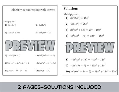 Multiplying Expressions With Powers Worksheet With Solutions Teaching Resources
