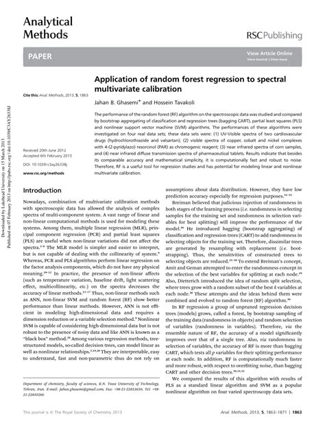 Pdf Application Of Random Forest Regression To Spectral Multivariate Calibration