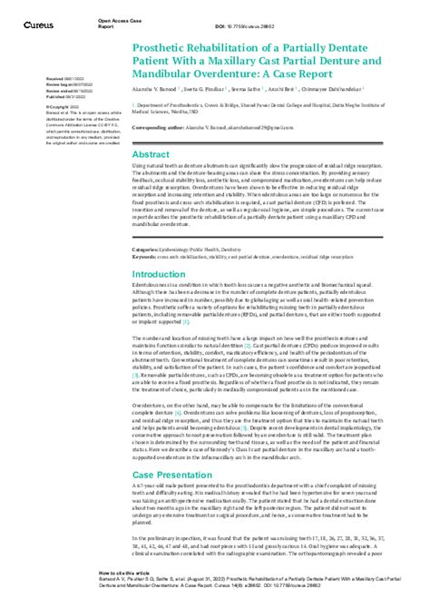 Pdf Prosthetic Rehabilitation Of A Partially Dentate Patient With A