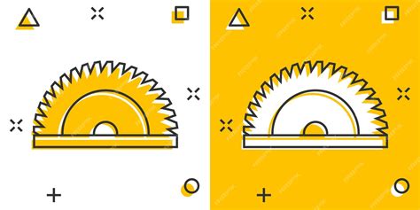 만화 스타일에서 톱날 아이콘 원형 기계 만화 벡터 일러스트 레이 션 격리 된 흰색 배경 로타리 디스크 스플래시 효과 비즈니스 개념 프리미엄 벡터