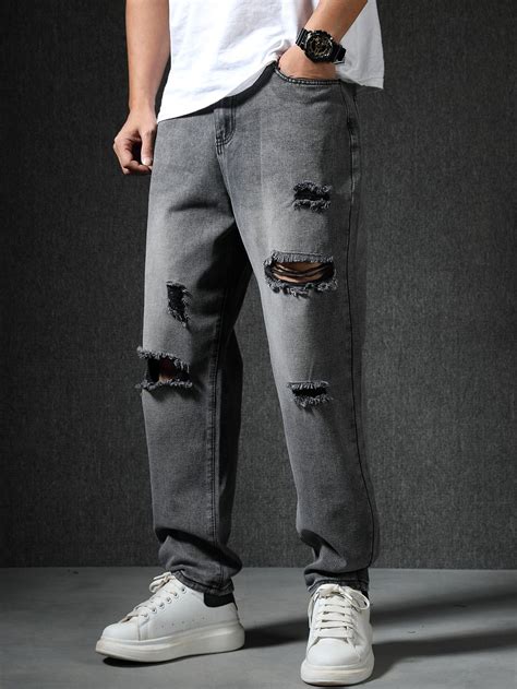 Men Ripped Washed Jeans In 2024 Guys Clothing Styles Ripped Jeans