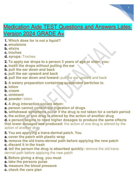 Medication Aide Test Questions And Answers Latest Version 2024 Exams Nursing Docsity