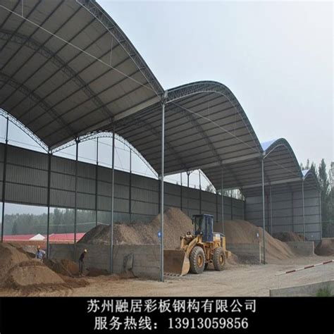 全新彩钢板料棚 弧形圆弧轻钢大棚 钢结构仓库棚 料场制作安装 阿里巴巴