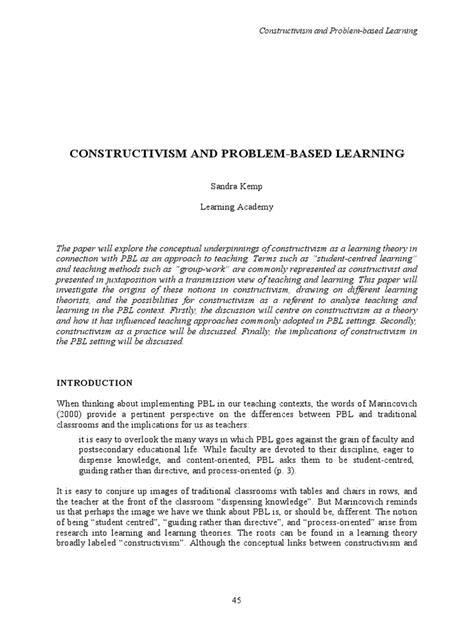 constructivism and problem based learning pdf constructivism