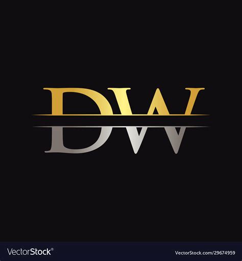 Initial Dw Letter Logo Design With Gold And Vector Image