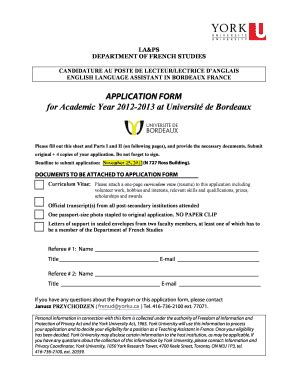 APPLICATION FORM For Academic Year At Universit De Yorku Fill Out And