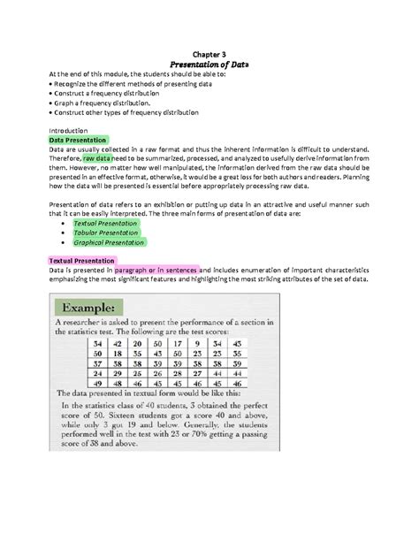 Chapter statistics chapter Chapter 𝑃𝑟𝑒𝑠𝑒𝑛𝑡𝑎𝑡𝑖𝑜𝑛 𝑜𝑓 𝐷𝑎𝑡a At the end of this module the