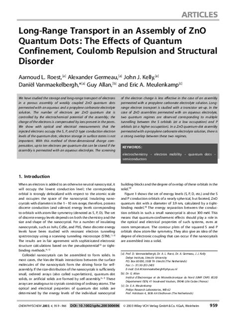 Pdf Electron Transport In Zno Quantum Dot Assemblies