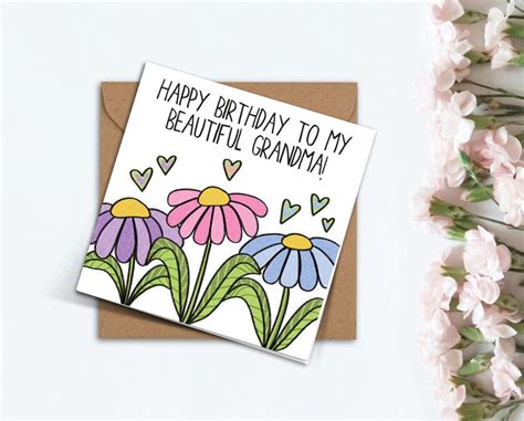 Cute Beautiful Grandma Birthday Card Handmade Floral Flowers Card For
