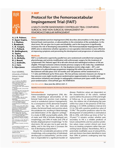 Pdf Protocol For The Femoroacetabular Impingement Trial Fait A