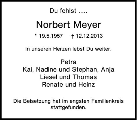 Traueranzeigen Von Norbert Meyer Trauer In Nrw De