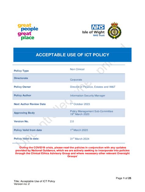 Fillable Online Example Of An ICT Acceptable Use Policy AUP For Staff And Fax Email Print