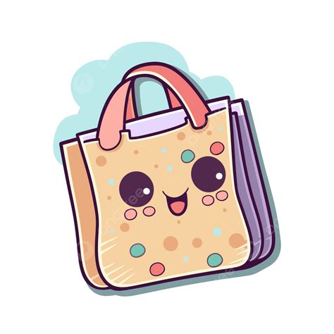 귀여운 핸드백 가와이이 드로잉 일러스트 클립 아트 벡터 고립 된 만화 쇼핑백 스티커 디자인 상표 Png 일러스트 및 벡터