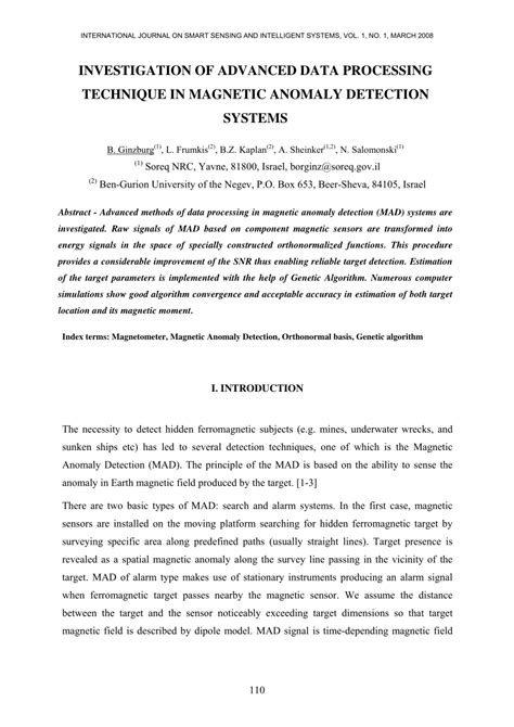 Pdf Investigation Of Advanced Data Processing Technique In Magnetic Anomaly Detection Systems