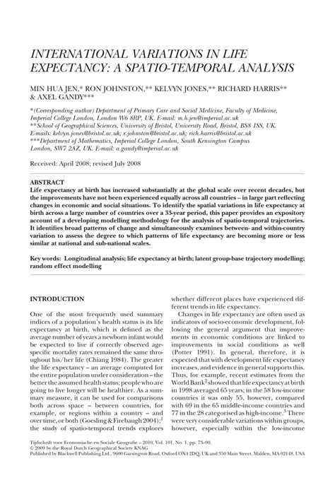 PDF International Variations In Life Expectancy A Spatio Temporal